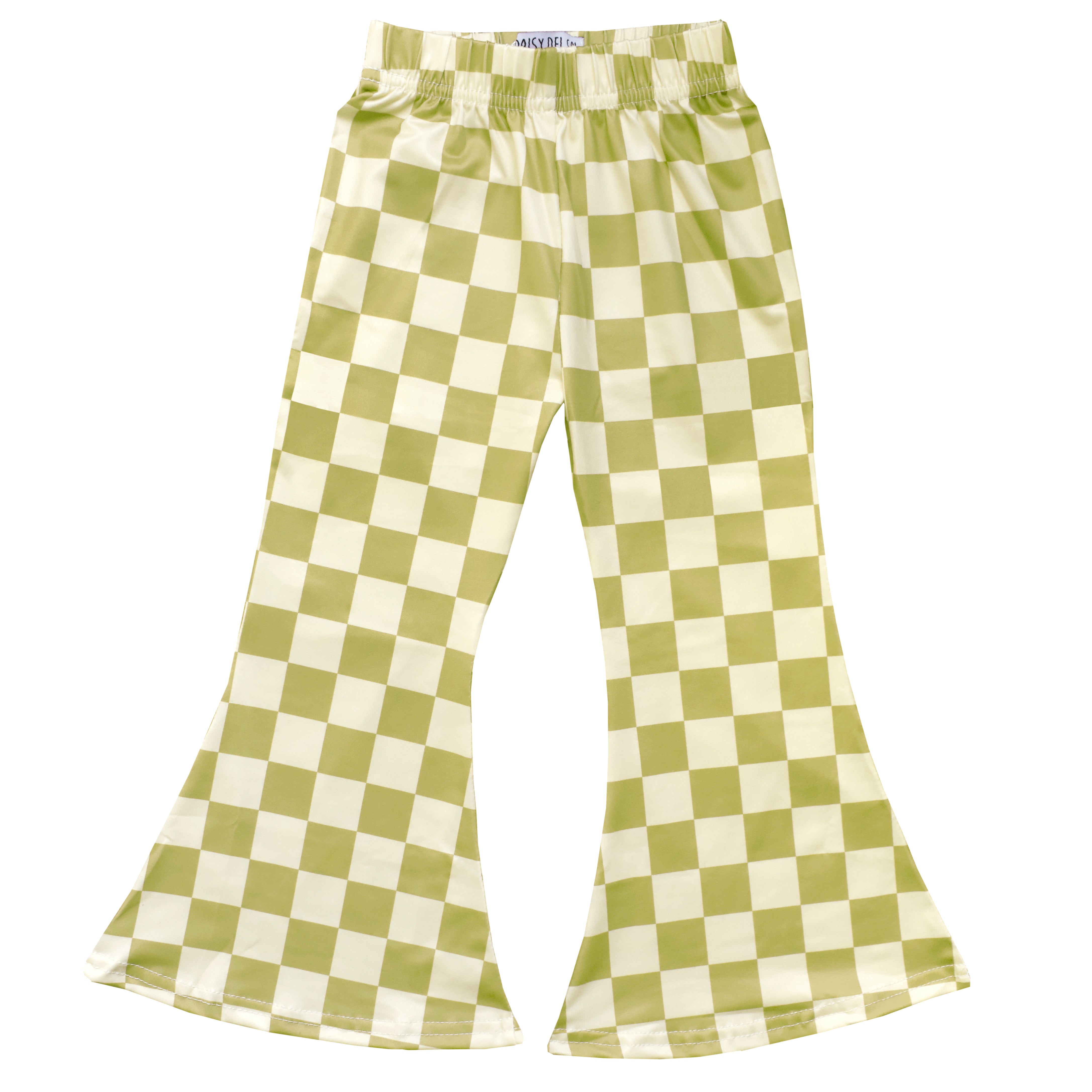 Little Girl's Bell Bottoms - Green Checkerboard – Daisy Del Sol